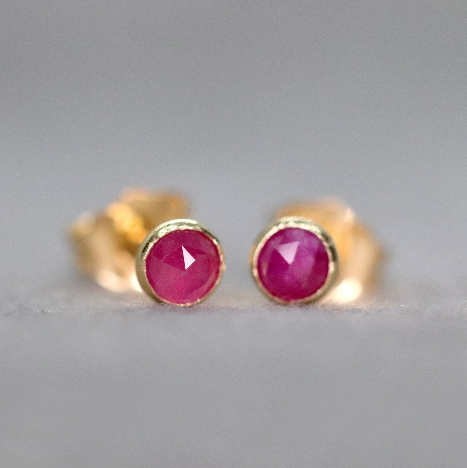 Ruby Stud Earrings, Tiny 3mm Gold Ruby Stud, July Birthstone, Undyed ...