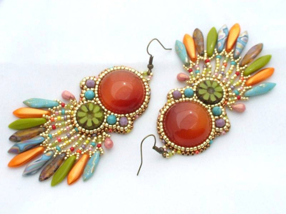 Colorful Beaded Earrings Tutorial, Bead Embroidery Earrings Pattern ...