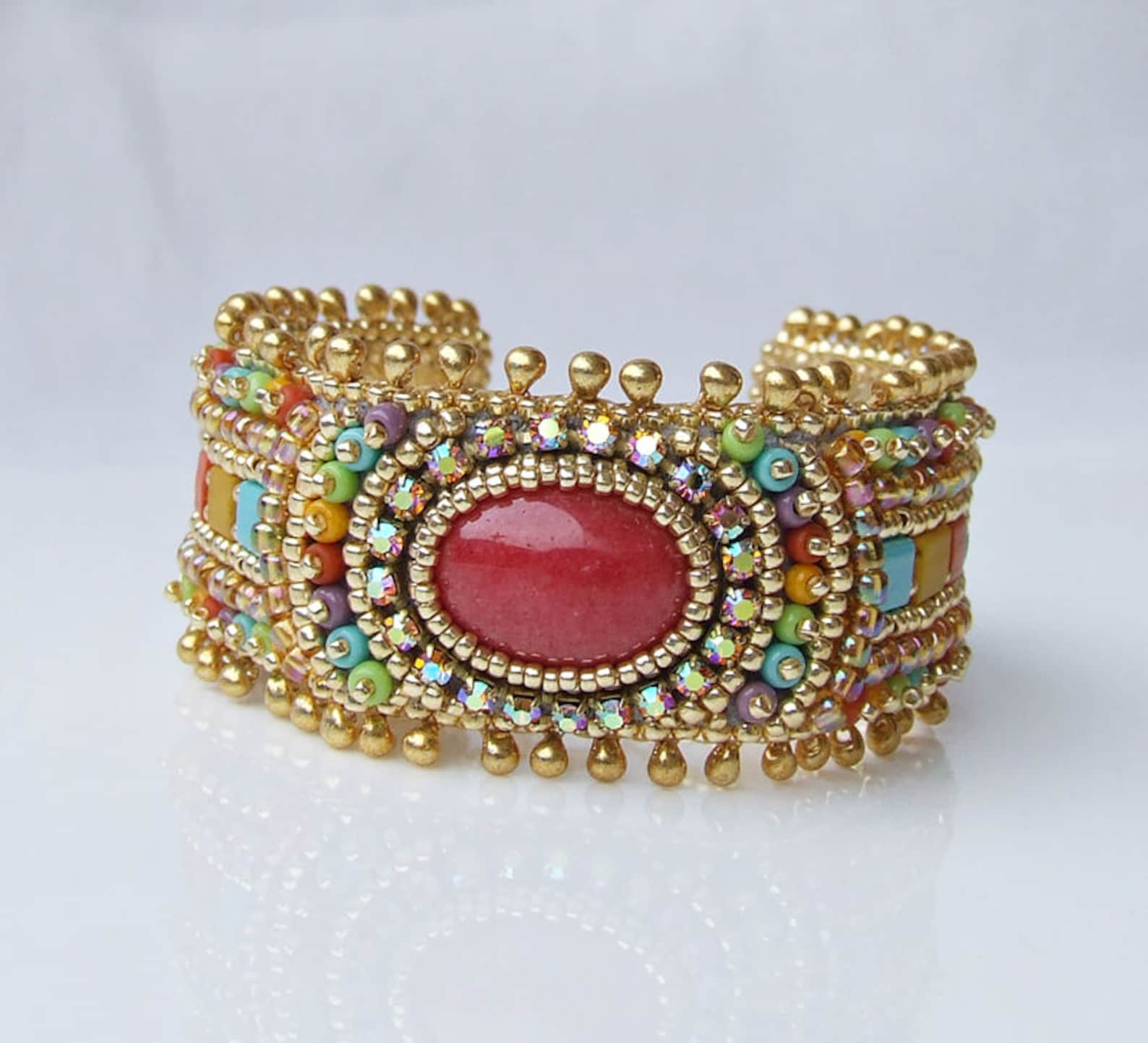 Bead Embroidery Bracelet Tutorial, Colorful Bead Embroidered Cuff ...