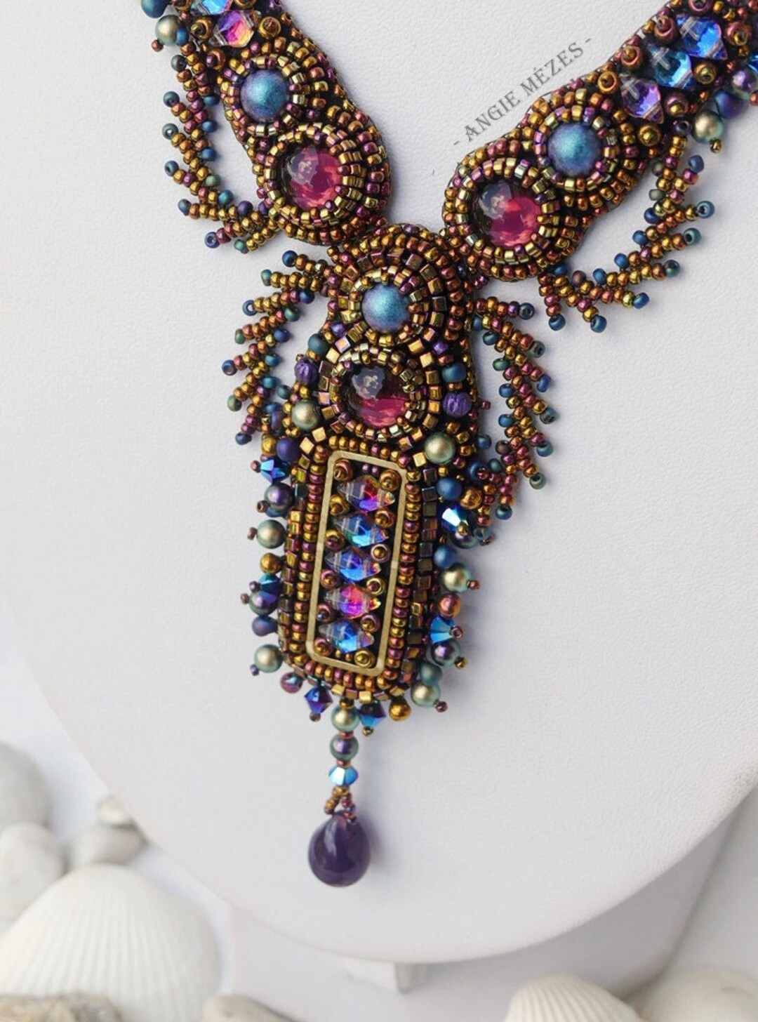 Bead Embroidery DIY Kit, Bead Embroidered Necklace DIY Kit in Purple ...