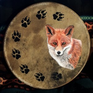 Hand-painted Fox Cowhide and Birch 16x3 Hoop Drum, Deep Toned, Native ...