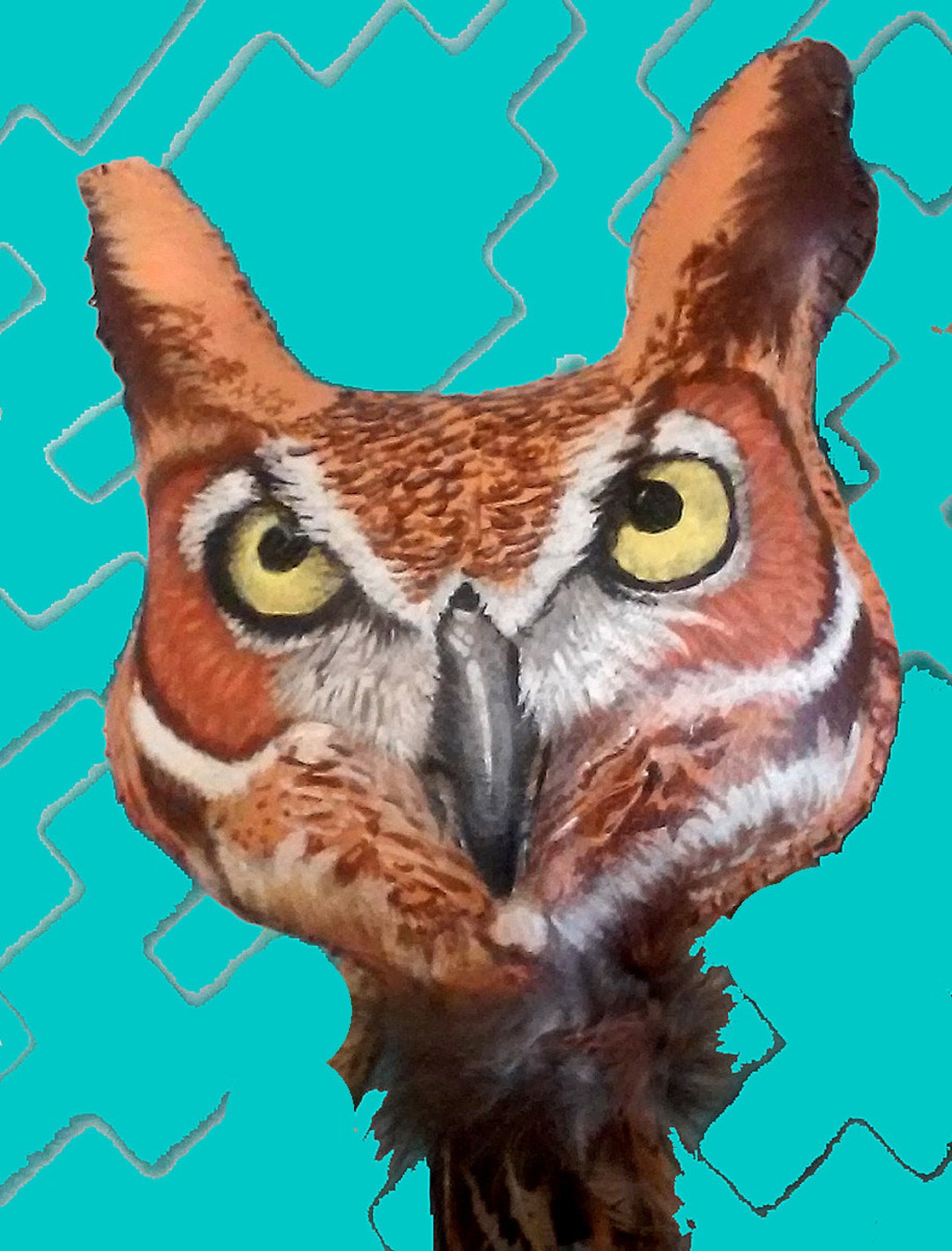 RAWHIDE RATTLE Hand-crafted and Painted Horned Owl Totem. Made to Order ...