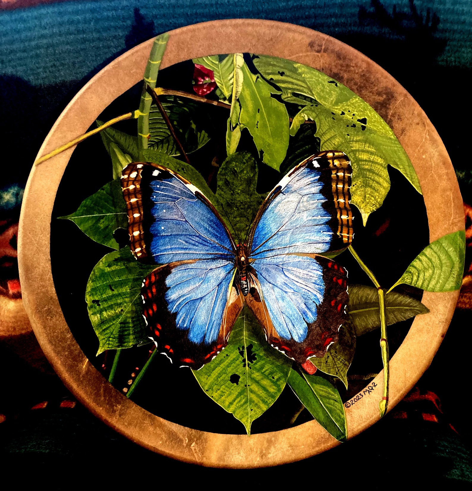Blue Morpho Butterfly. Native American Indian Tribal-style Hoop/frame ...