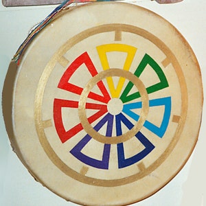 RAINBOW WHEEL Trimmed in Gold. Deep Toned, 16" by 3" Native American ...