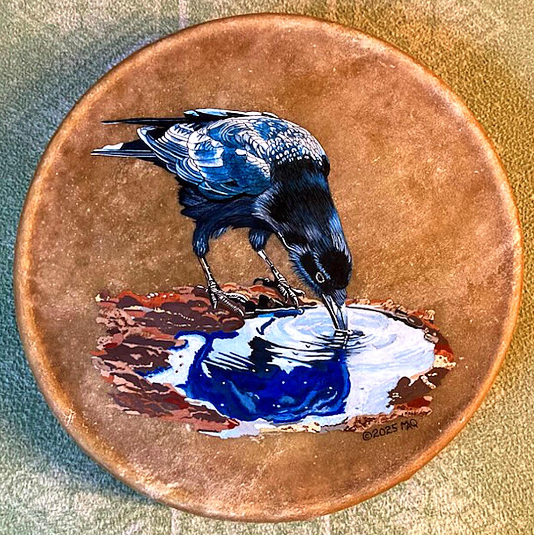 Raven Reflecting Raven Hand-crafted and -painted 16"x3" Hoop/frame/hand ...