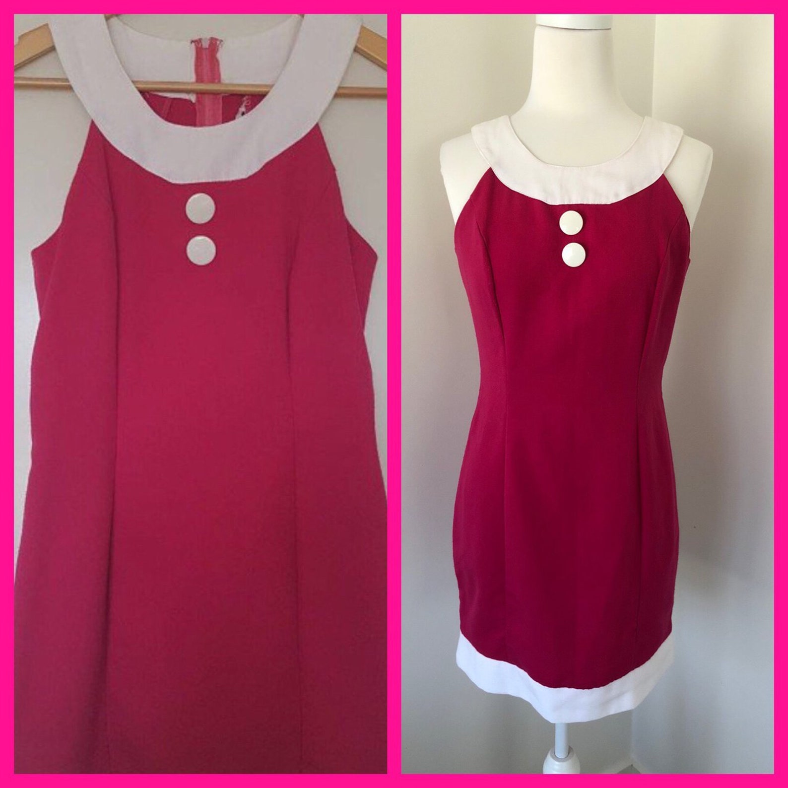 80s/90s Vintage Retro Dress, Retro Pink Dress, Bright Pink Dress, Go Go ...