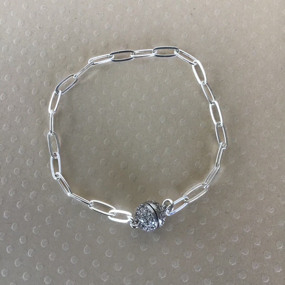 STERLING MAGNETIC BRACELET, Cubic Zirconia Clasp, Magnetic Clasp, Chain ...