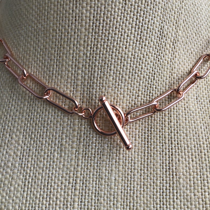 Solid Gold Paperclip Necklace With Toggle Clasp - Etsy