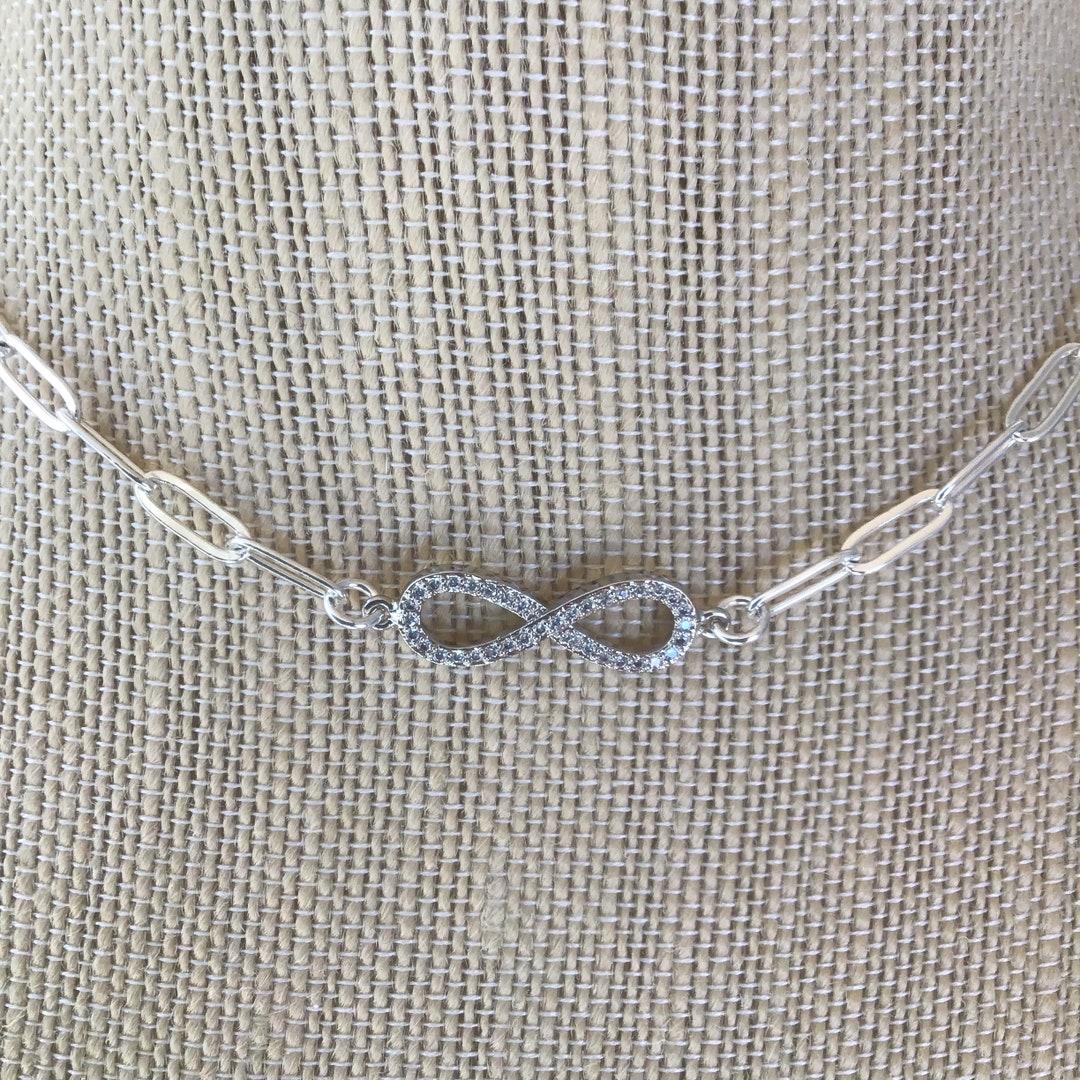 INFINITY PAPERCLIP NECKLACE, Cubic Zirconia Infinity, Paperclip Chain ...