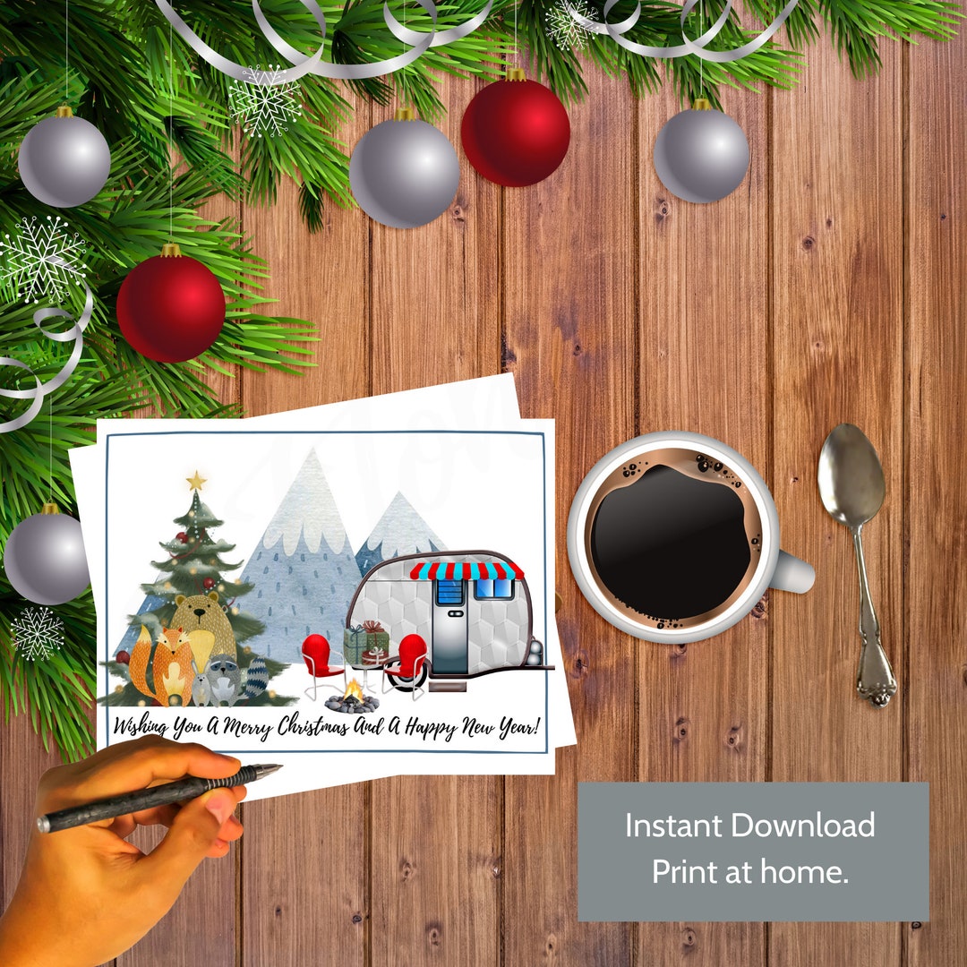 Printable Camper Christmas Card Greeting Holiday Greeting - Etsy