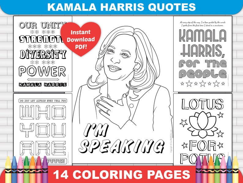 Kamala Harris Quotes & Coloring Pages for Kids, Girls, I'm Speaking ...