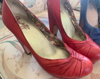 Vintage 40s Red Leather Peep Toe Pumps Womens Shoe Size 8 - Etsy