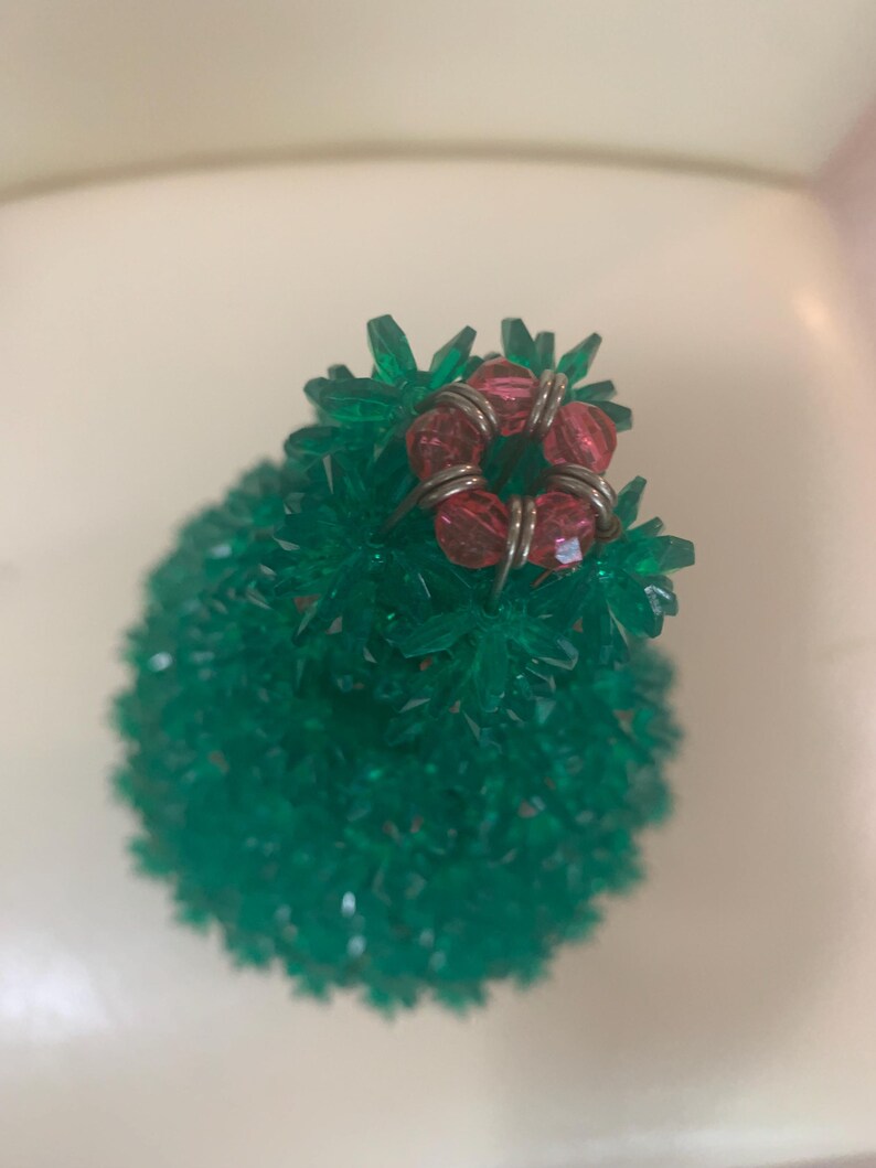 Christmas Tree Hand Crafted Safety-pin Art 11” Pink and Green Beaded ...