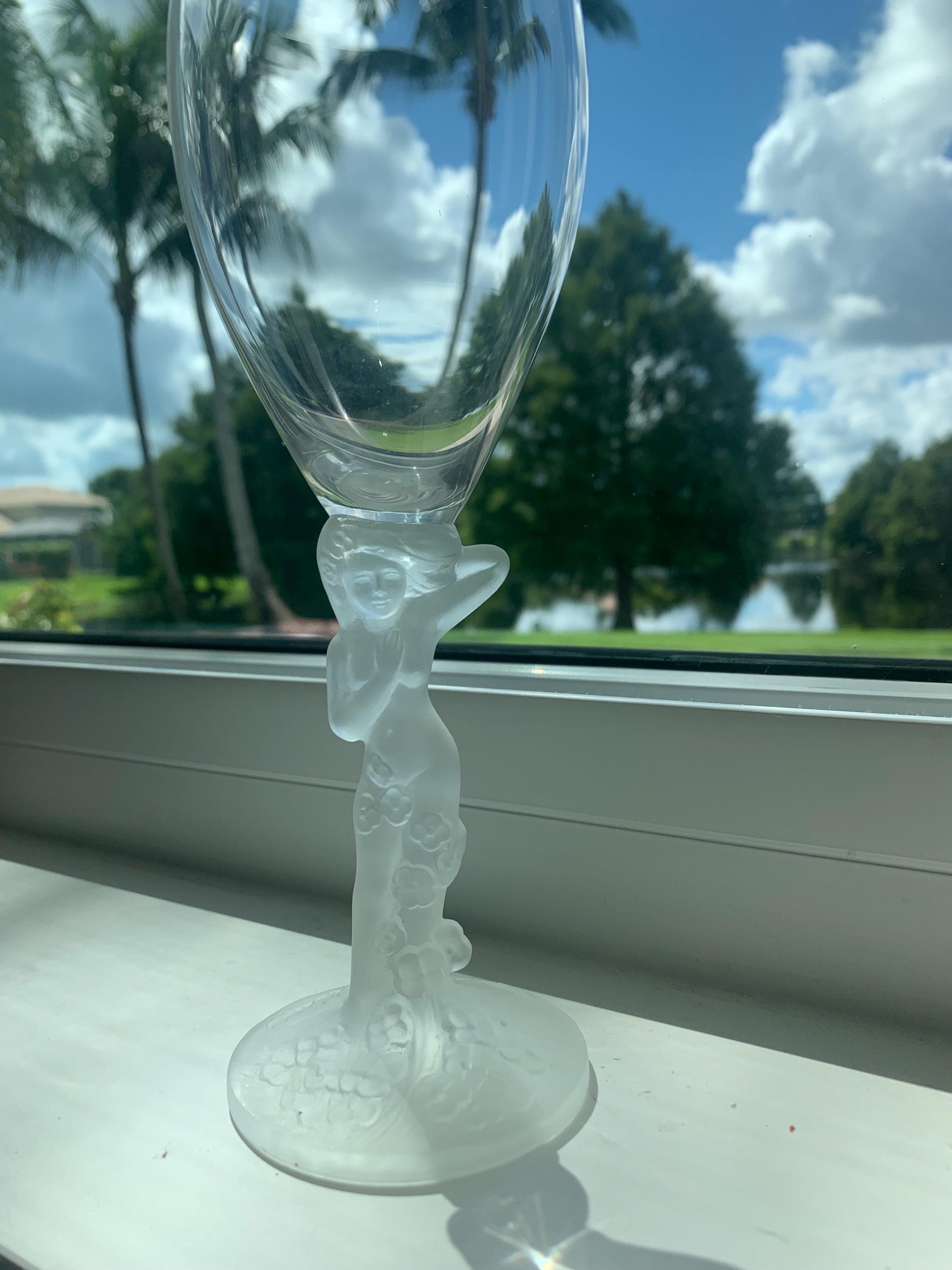 Aderia by Ishizuka Nude Woman Figure Frosted Covered With Flowers Flowy Hair Stem Wine Glass - Etsy