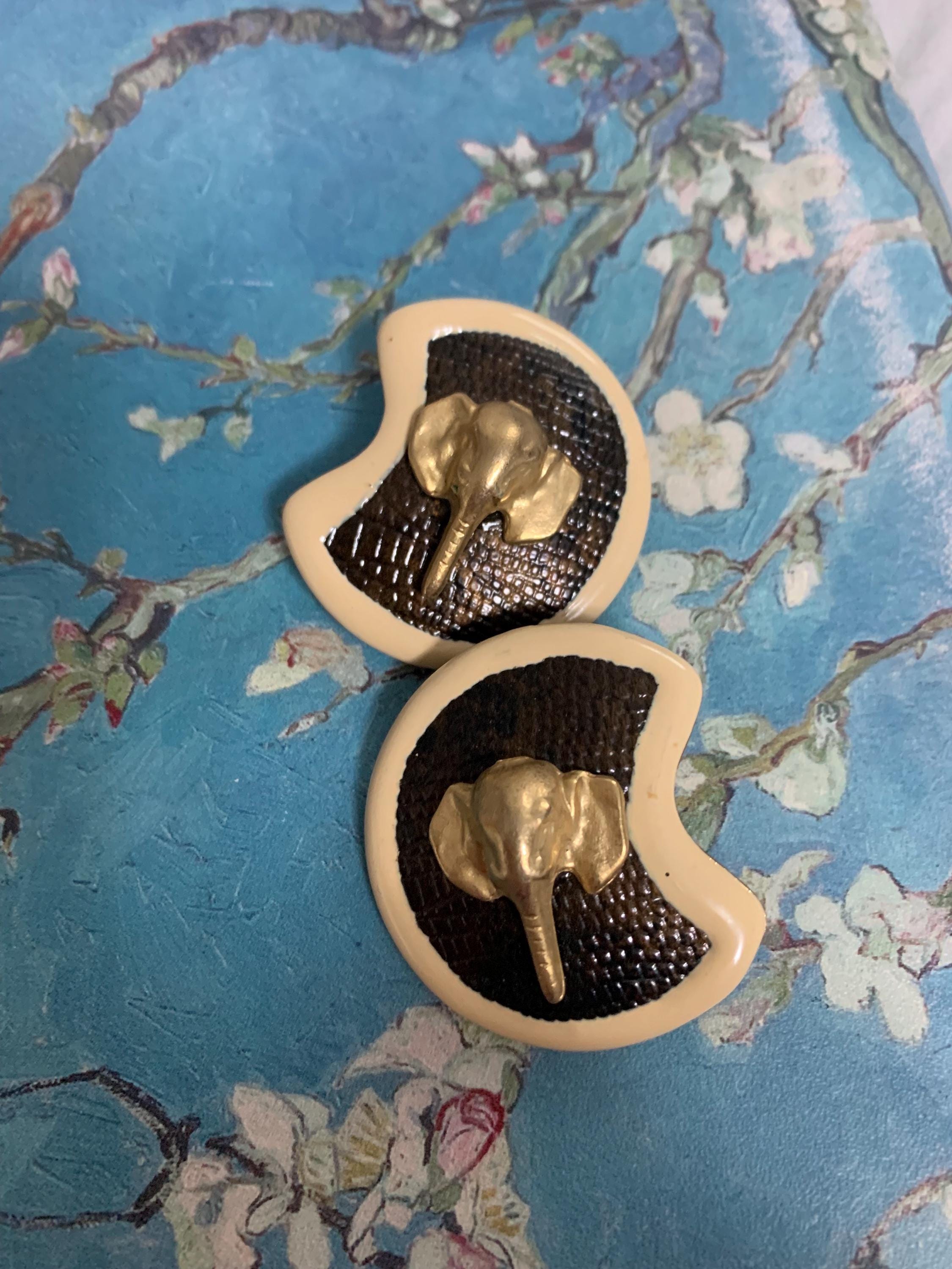 Elephant Design Kidney Shaped Metal Woman’s Earrings - Etsy