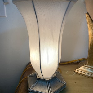 Upside Down Bell Shape Fabric Ivory Color Shade on Silver Stand Table ...