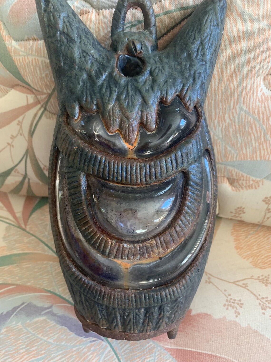 Cast Iron Antique Owl Design With Convex Glass Candle Holder - Etsy