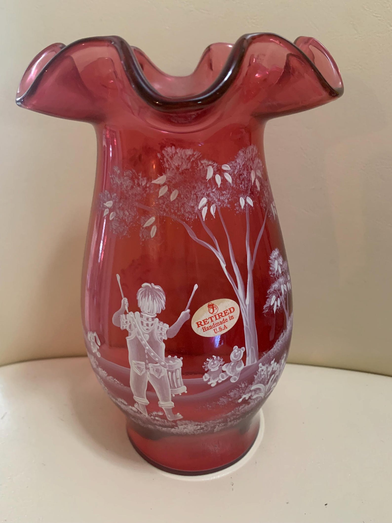 Fenton Hurricane Cranberry Retired Little Drummer Boy Mary Gregory Hand ...