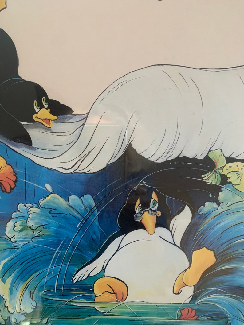 Kim Marie Fun Framed Cartoon Penguins Splashing in the Water Art Print ...