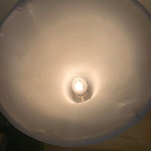 Upside Down Bell Shape Fabric Ivory Color Shade on Silver Stand Table ...