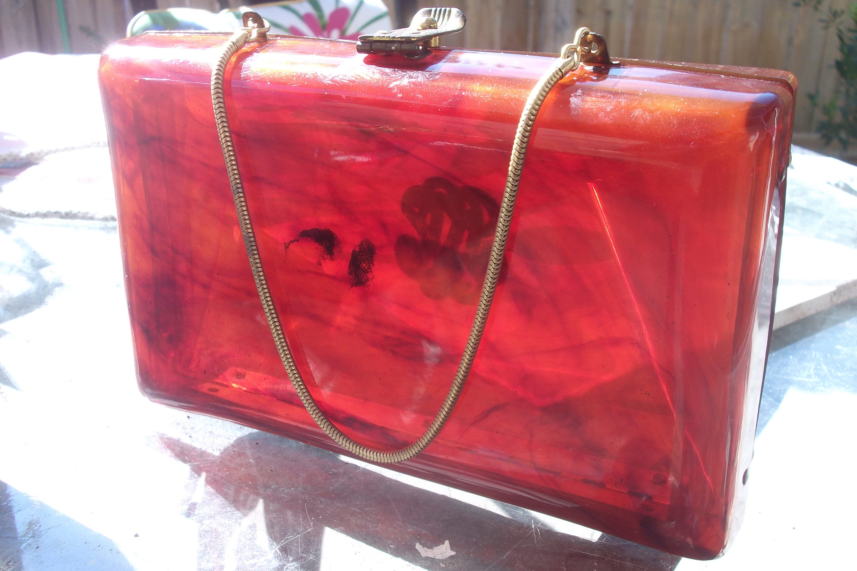 Lucite Amber Color With Original Gold Tone Hard Wear - Etsy