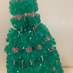 Christmas Tree Hand Crafted Safety-pin Art 11” Pink and Green Beaded ...
