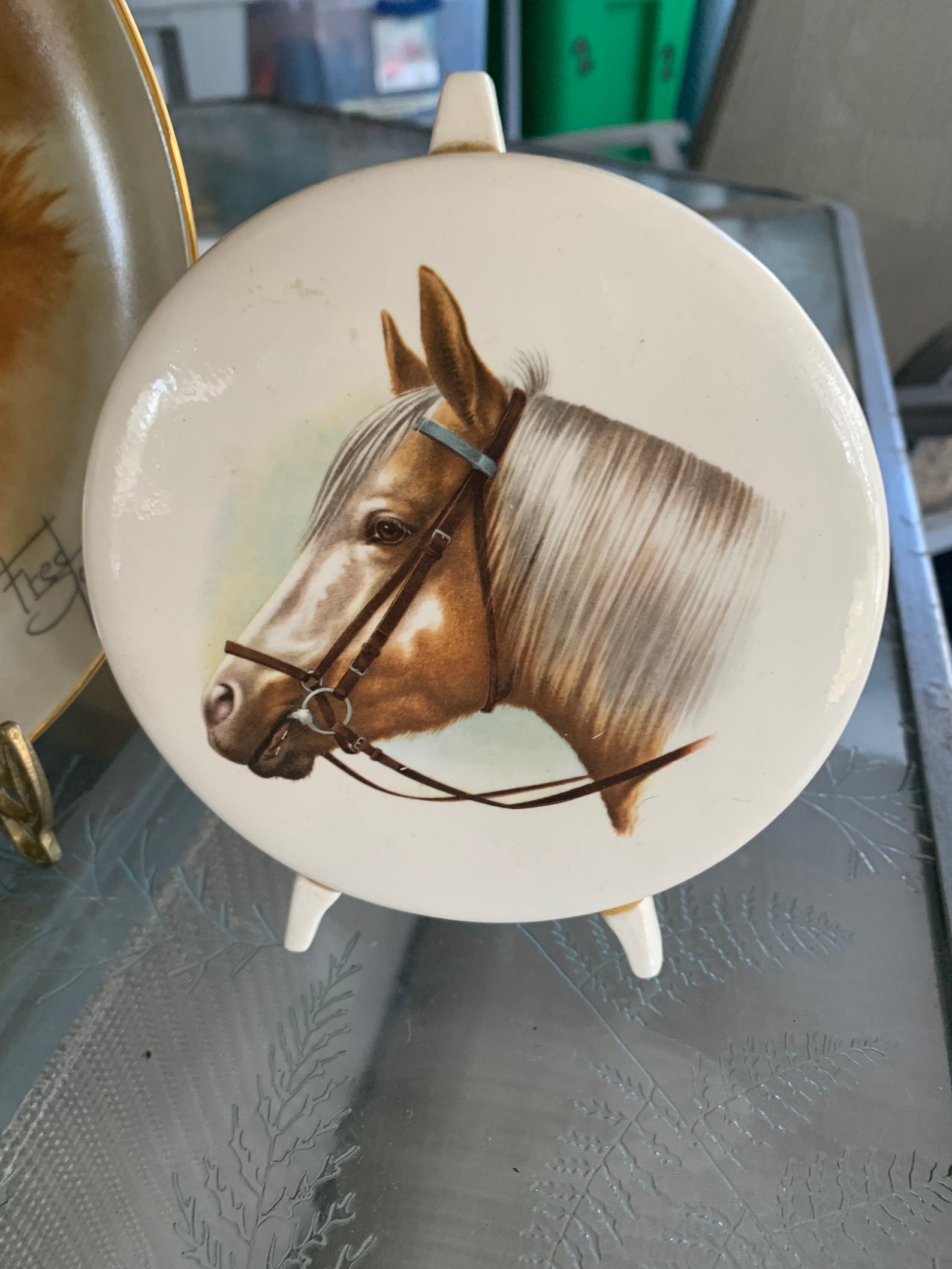 Horse Lot of Three Plate by Fred Stone Ashtray and Smaller Horse With ...