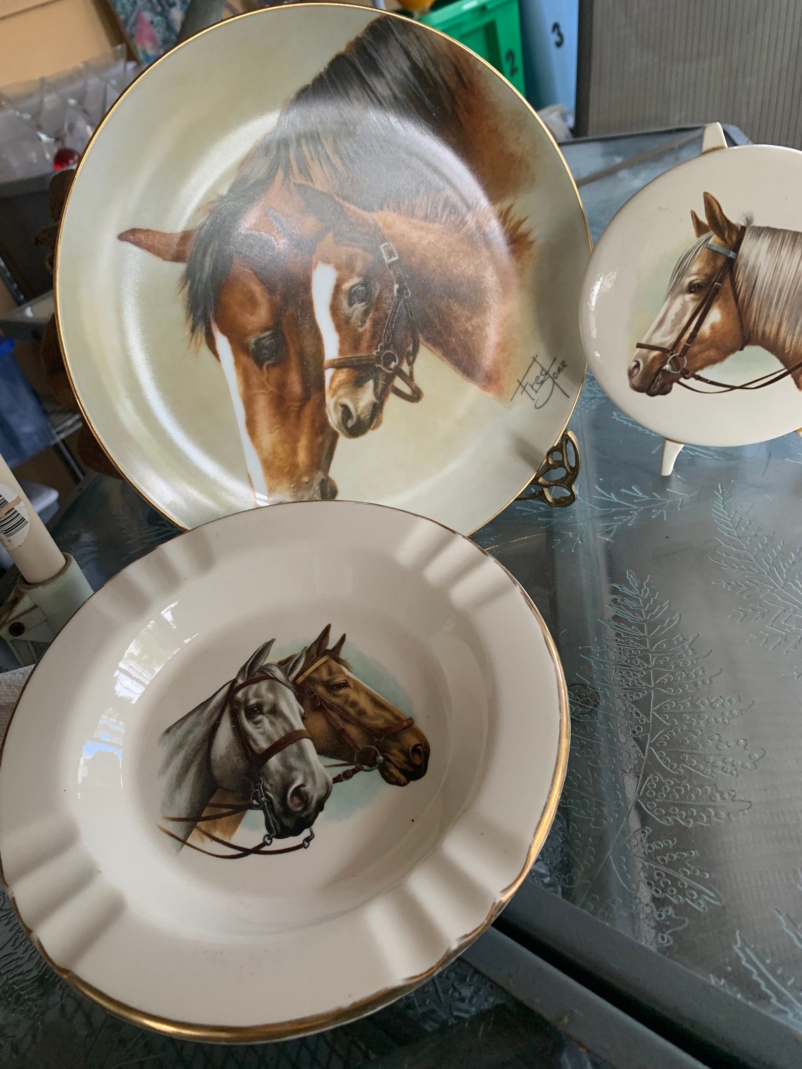Horse Lot of Three Plate by Fred Stone Ashtray and Smaller Horse With ...