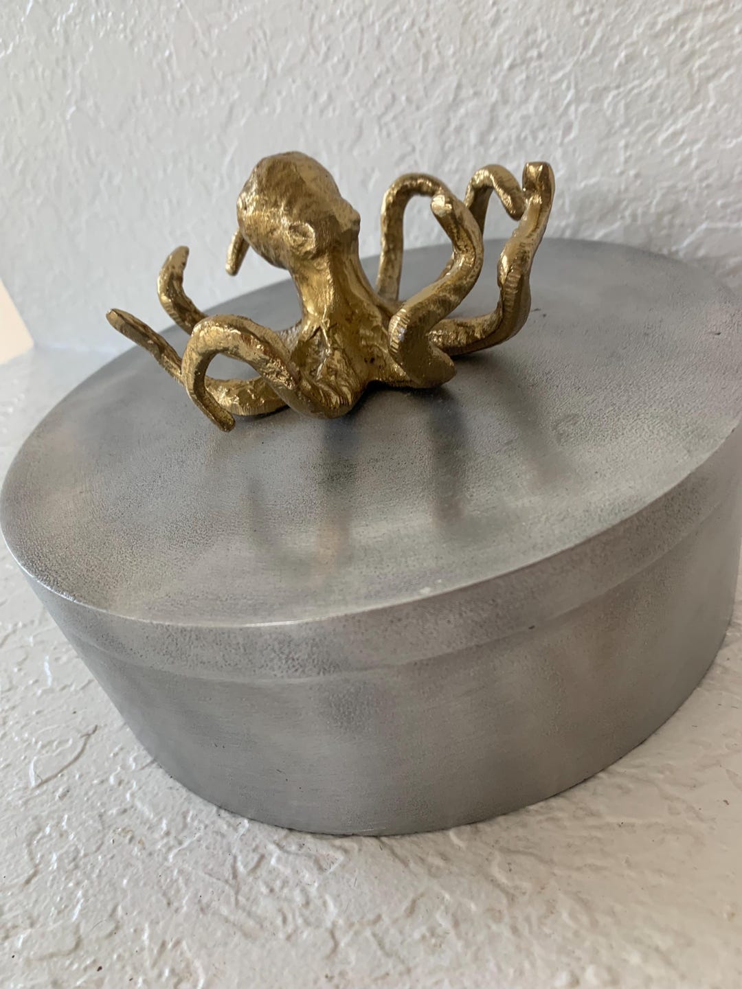 Pewter Round Silver Color With Amazing Brass Octopus Figurine ...