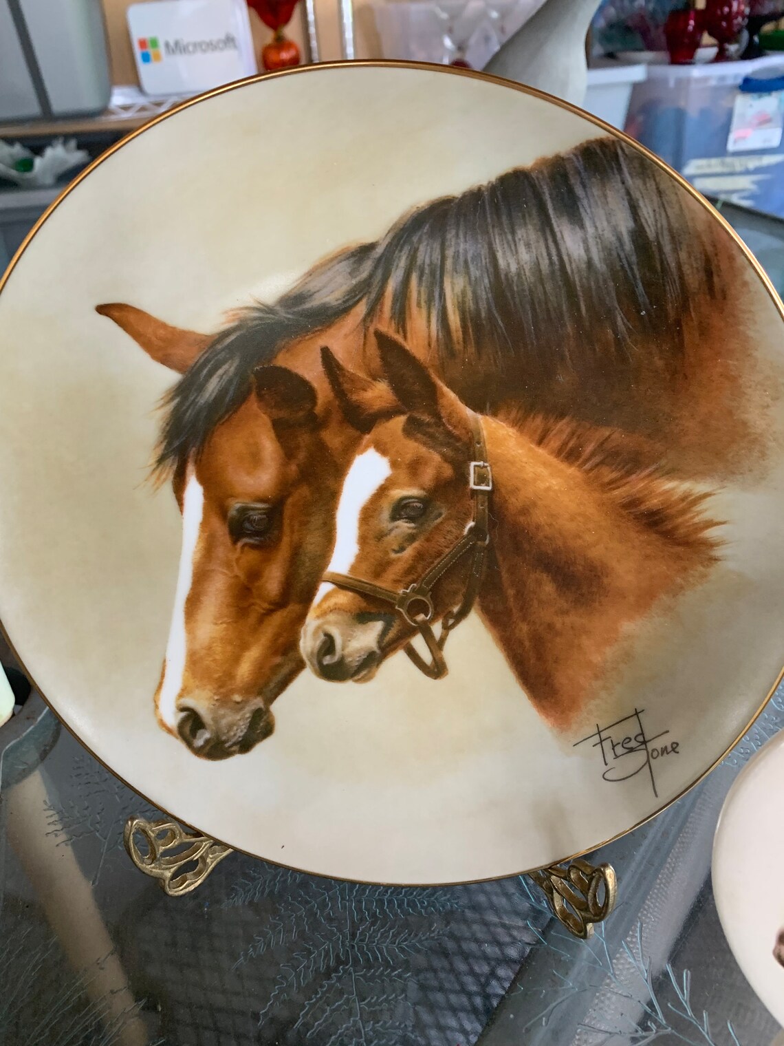 Horse Lot of Three Plate by Fred Stone Ashtray and Smaller Horse With ...