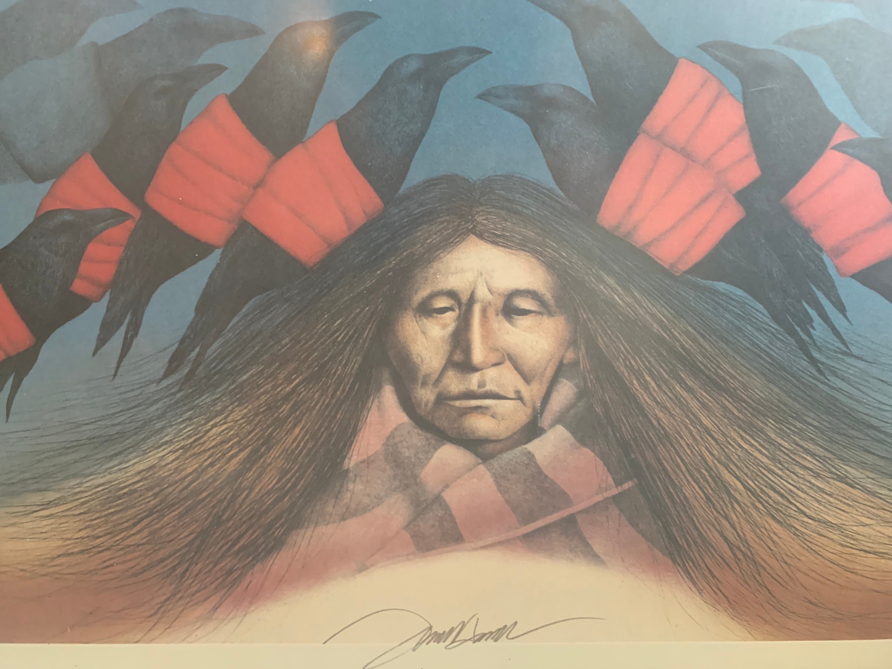 American Indian Chief With Crows Art Print Framed and Signed - Etsy