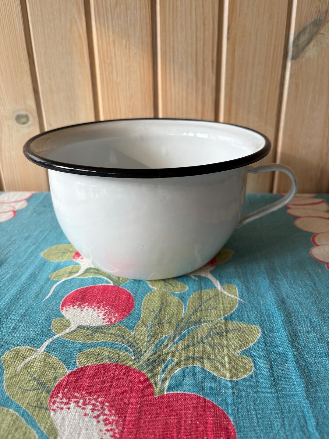 Vintage White Enamel Chamber Pot With Black Trim, White and Black ...