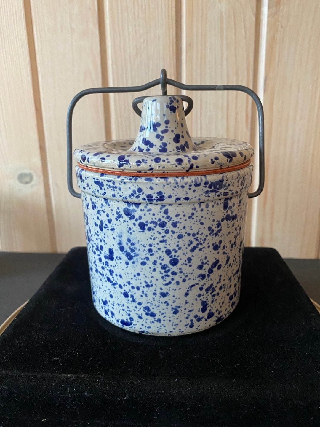 Blue Speckled Cheese Crock, Vintage Splatterware Cheese Crock, Stone ...