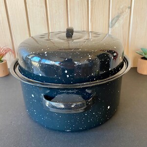 Large Black Enamelware Oval Roaster,large Roasting Pan,graniteware Oval ...