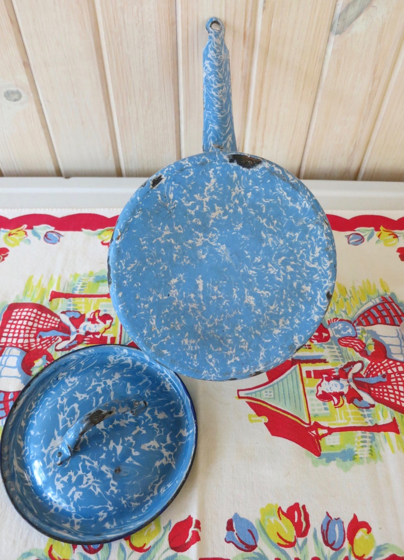 Vintage Blue Graniteware, Blue Porcelain Enamelware Pot, Blue ...