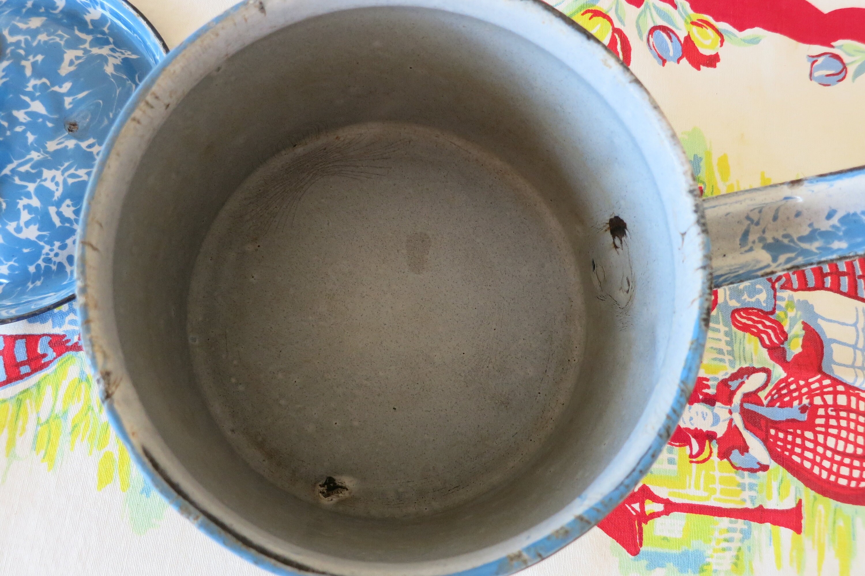 Vintage Blue Graniteware, Blue Porcelain Enamelware Pot, Blue ...