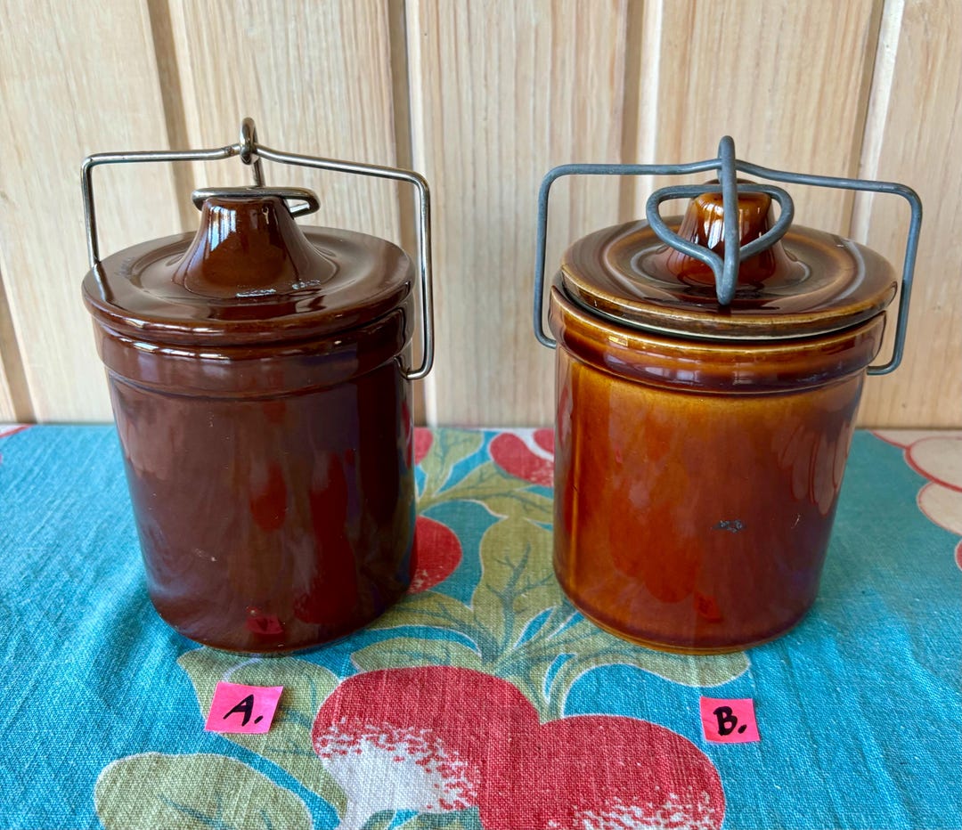 Vintage Brown Glazed Pottery Crock With Bale Lock - 5" Farmhouse Jar - Etsy