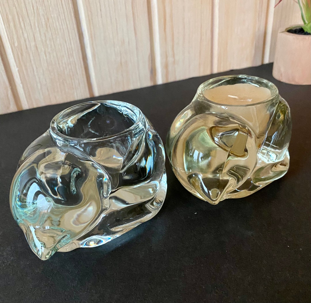 Vintage Avon Glass Cat Tea Light Holders - 1980s Napping Cats - Set of ...