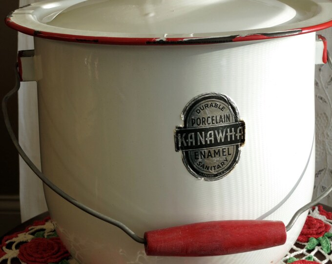 Vintage Kanawha Porcelain Enamel Sanitary Potty/diaper Pail With Red ...
