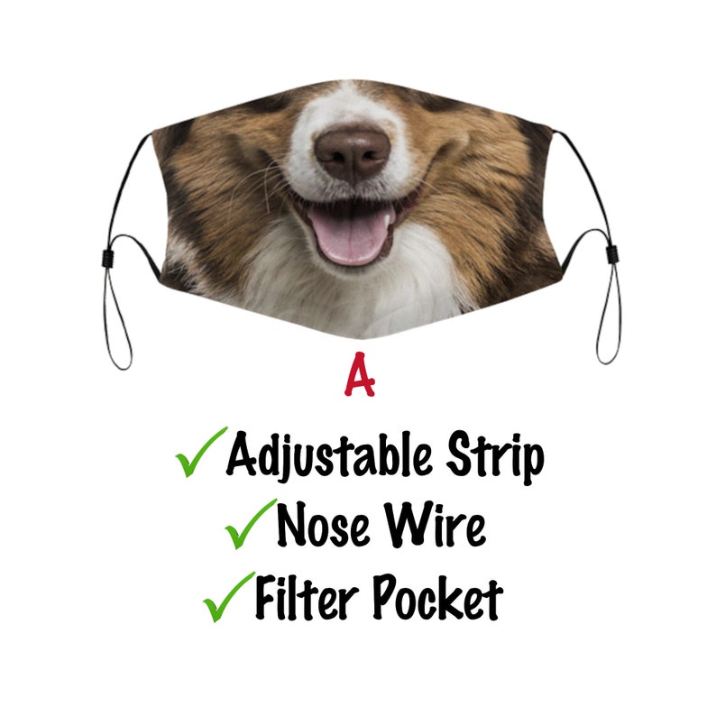 Australian Shepherd Dog Face Mask With Filter Pocket and Nose Wire ...
