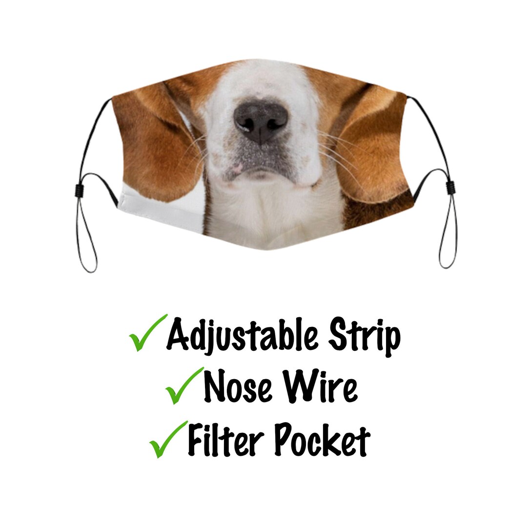 Beagle Face Mask With Filter Pocket and Nose Wire, Washable & Reusable ...