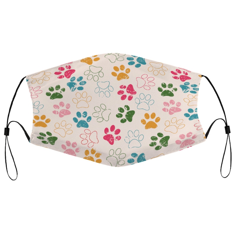 Colorful Dog Puppy Paw Prints Face Mask With Filter Pocket and | Etsy
