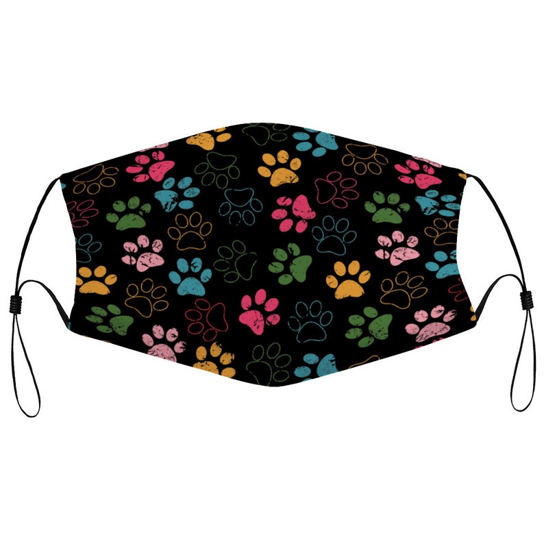 Colorful Dog Puppy Paw Prints Face Mask With Filter Pocket and | Etsy