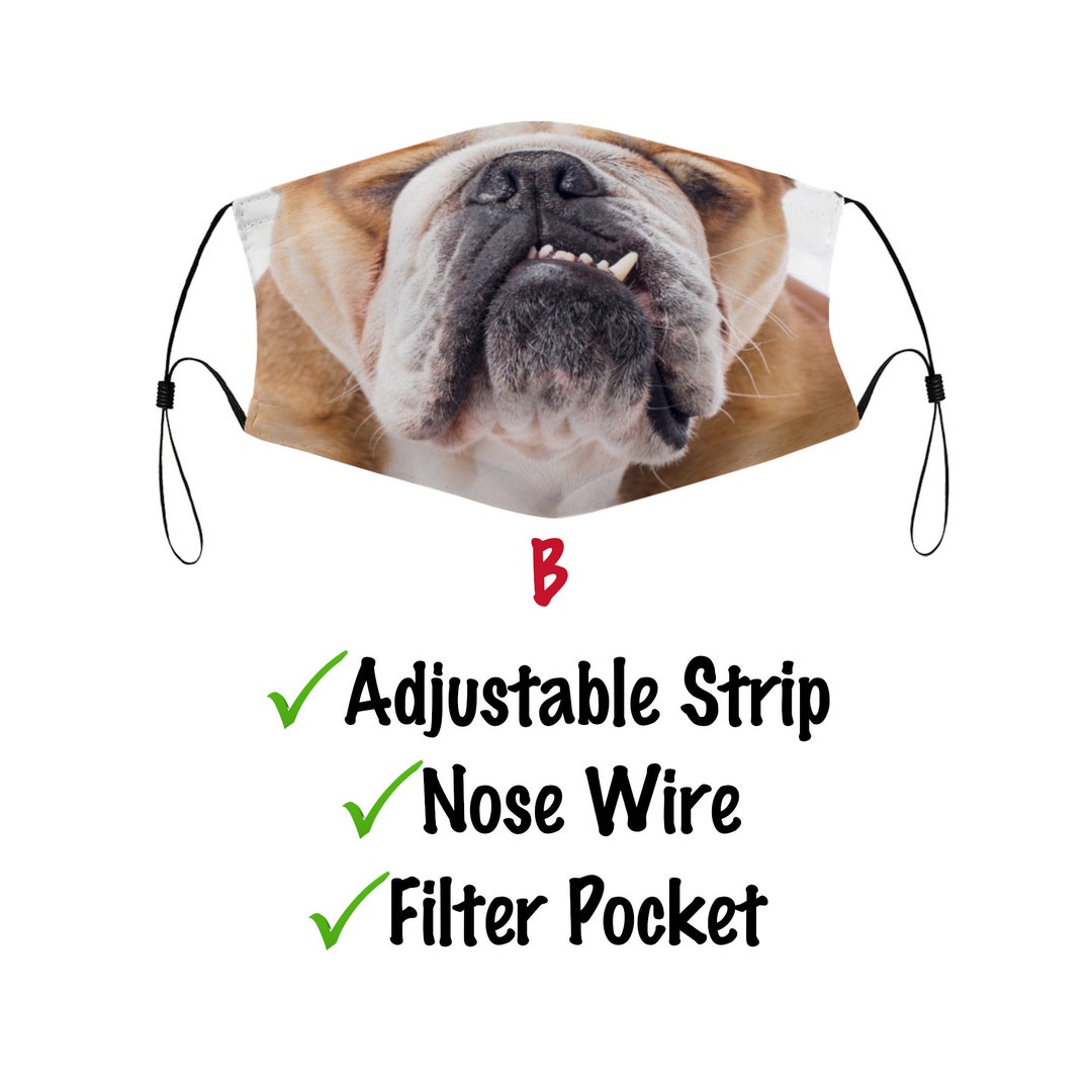 Bulldog Face Mask With Filter Pocket and Nose Wire, Washable & Reusable ...