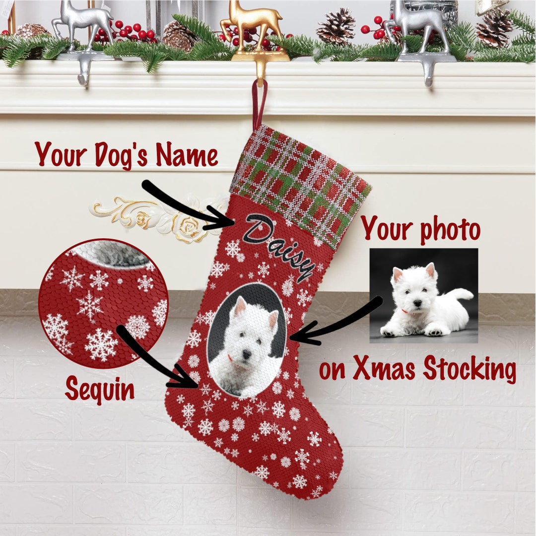 Personalized Dog Xmas Stockings, Custom Photo & Name Sequin Christmas ...