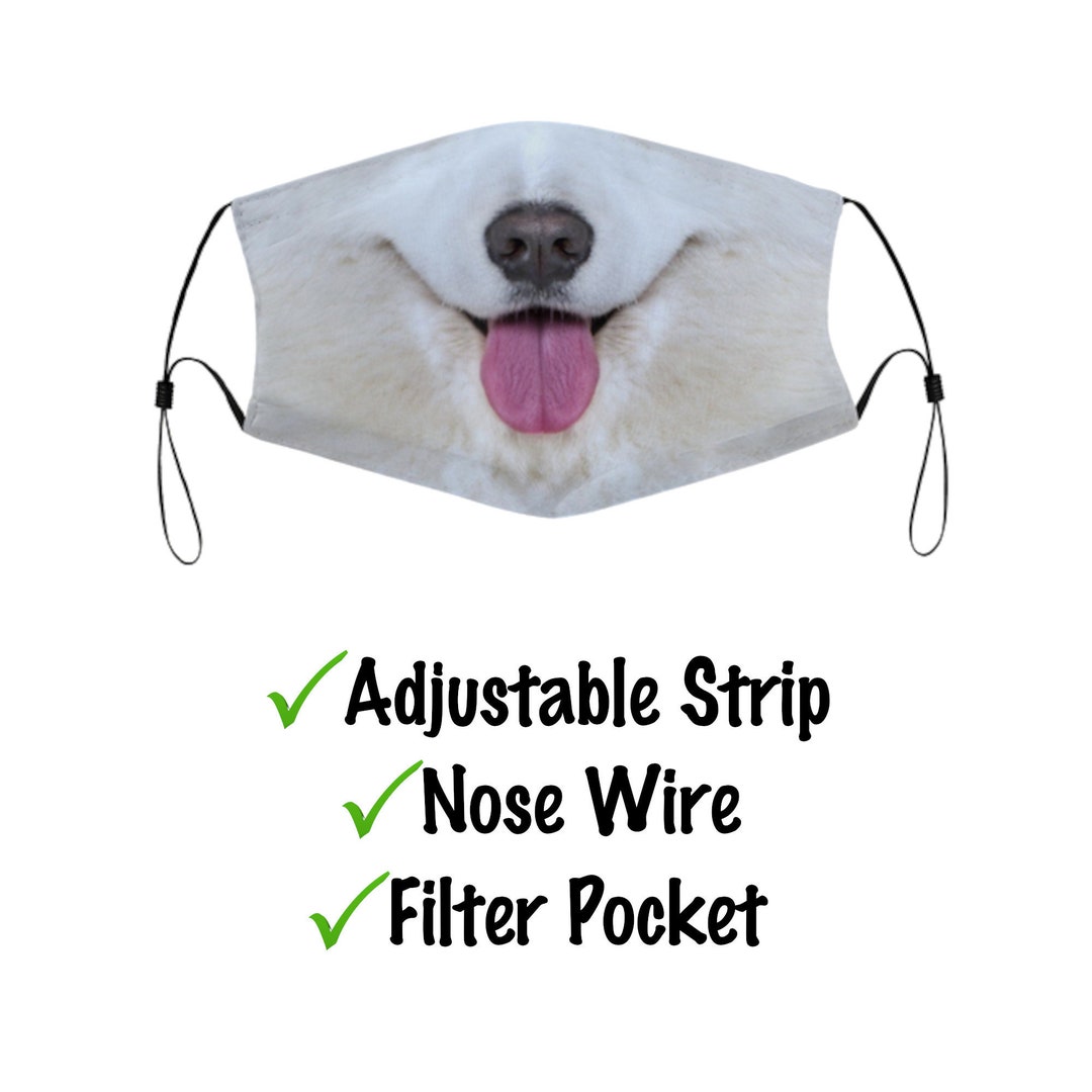 Smile Samoyed Face Mask With Filter Pocket and Nose Wire, Washable ...
