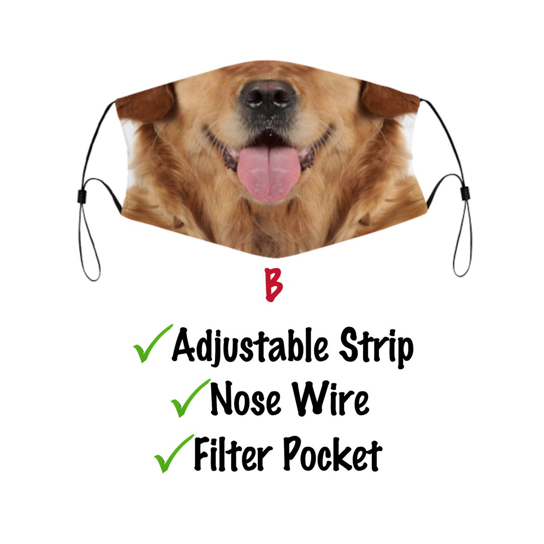 Golden Retriever Face Mask With Filter Pocket and Nose Wire, Washable ...