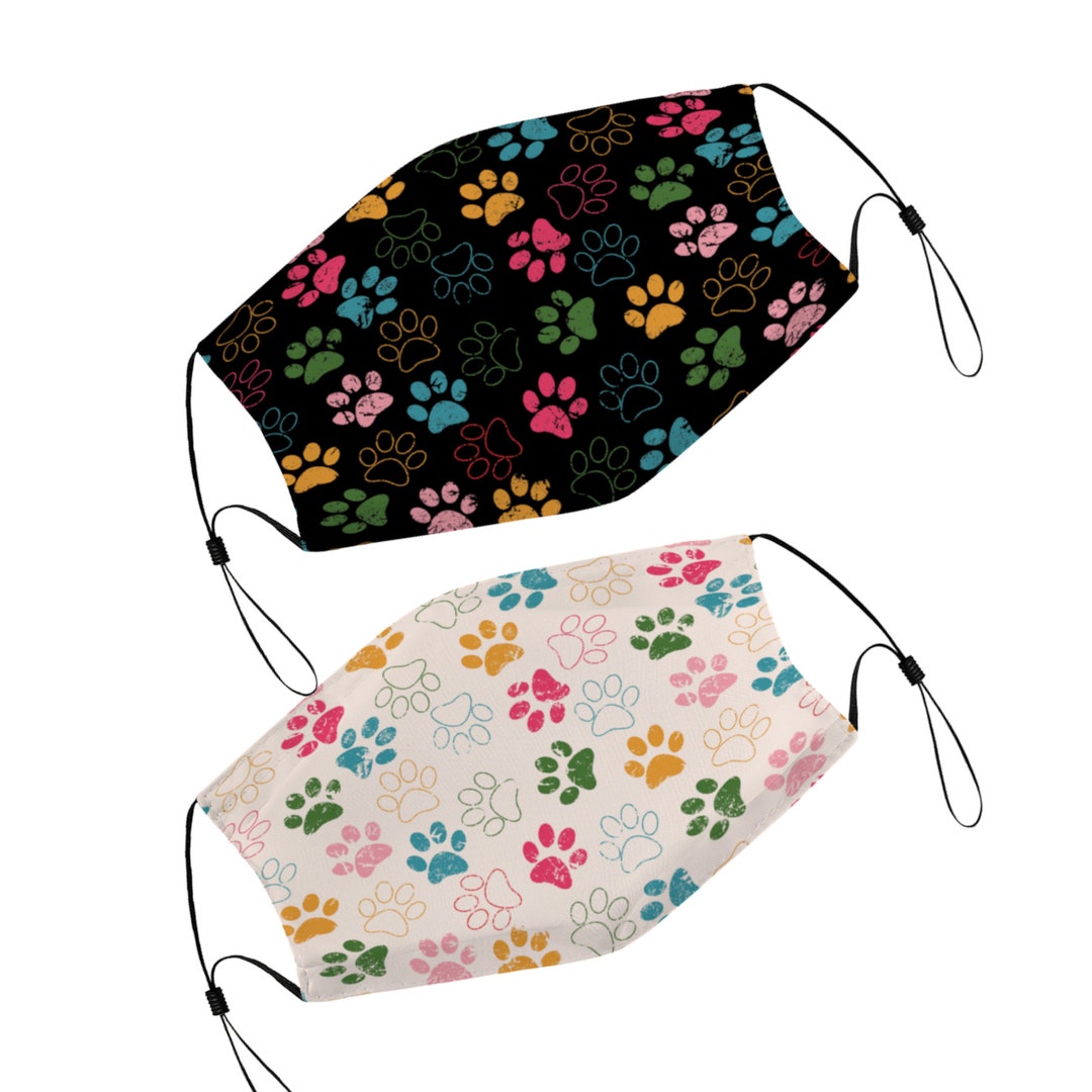 Colorful Dog Puppy Paw Prints Face Mask With Filter Pocket and ...