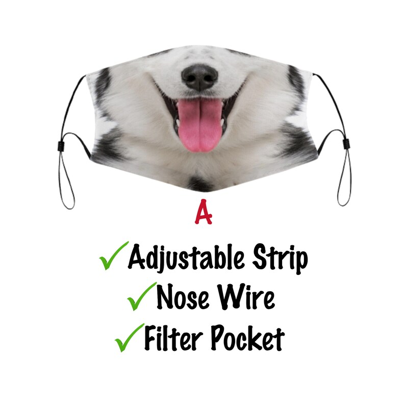 Husky Face Mask With Filter Pocket And Nose Wire Washable & | Etsy