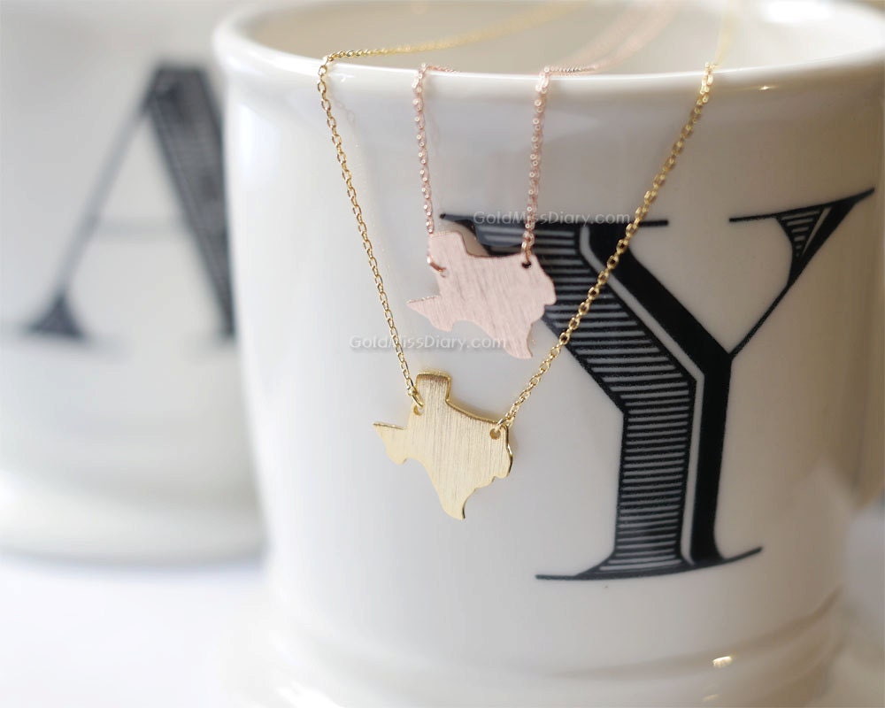 Texas State Necklace in Gold, TX State Necklace, Gold State Bar ...